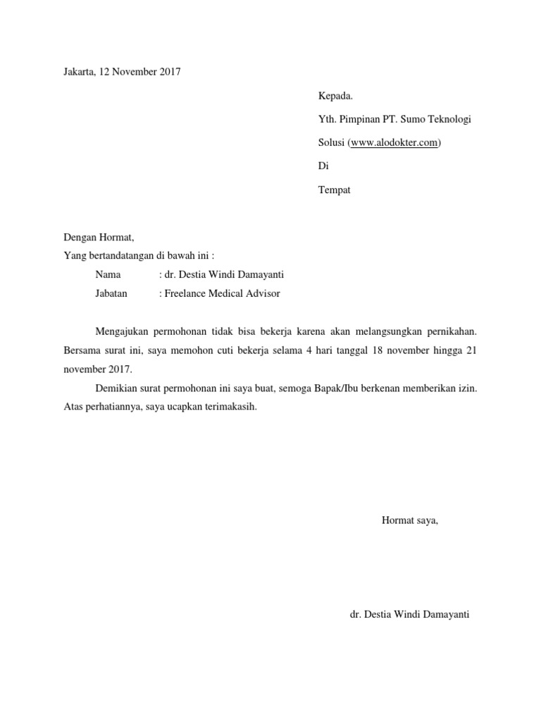 Permohonan Cuti Pernikahan dr. Destia | PDF