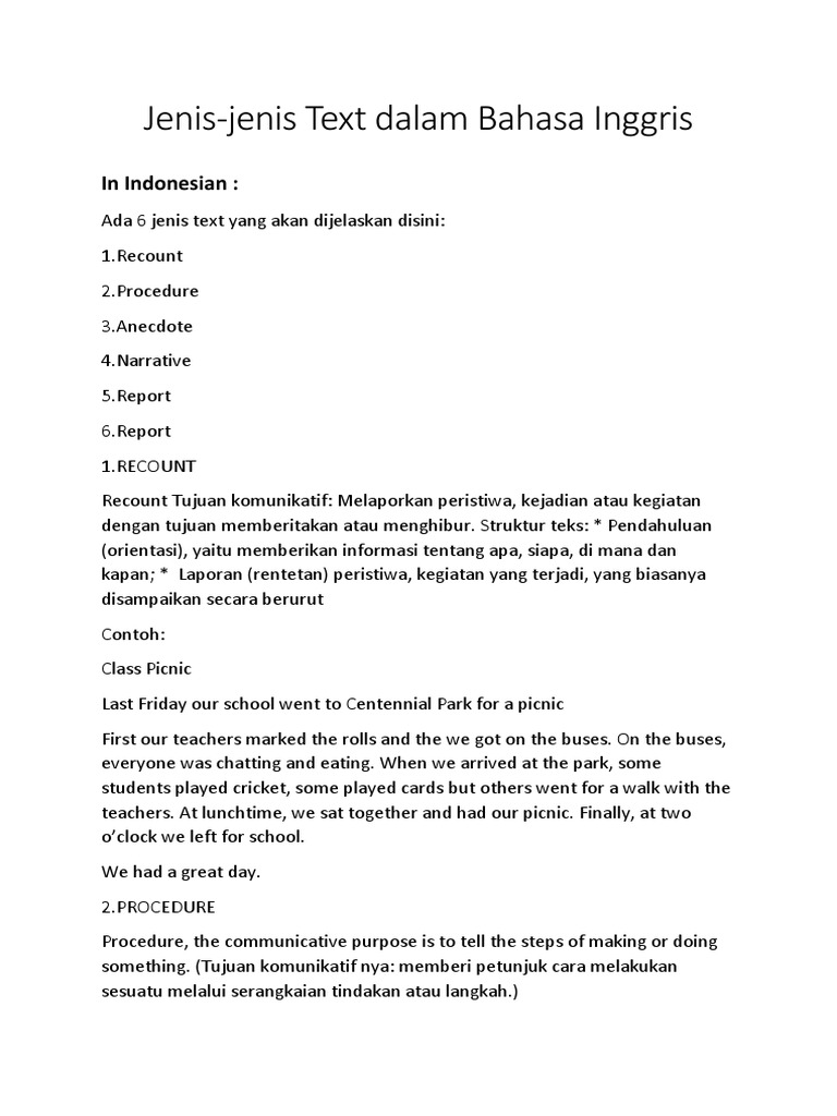 Jenis-Jenis Teks Dalam Bahasa Inggris | PDF | Fax | Foods