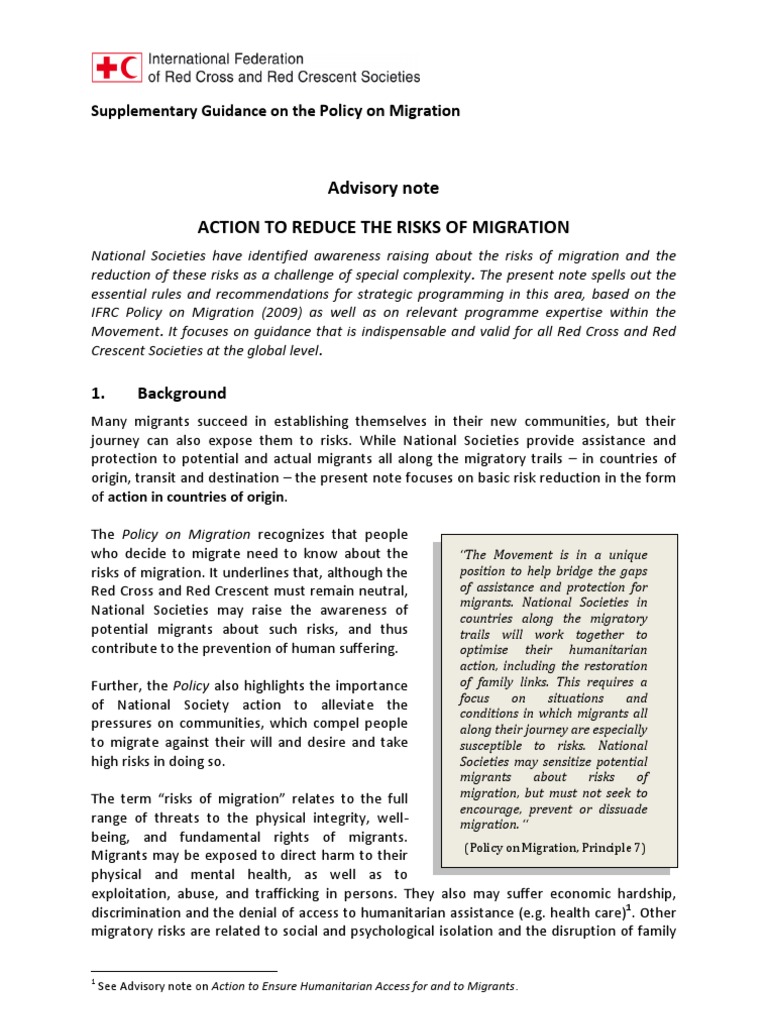 Reducing Migration Risks: Guidance Note | PDF | Human Migration ...