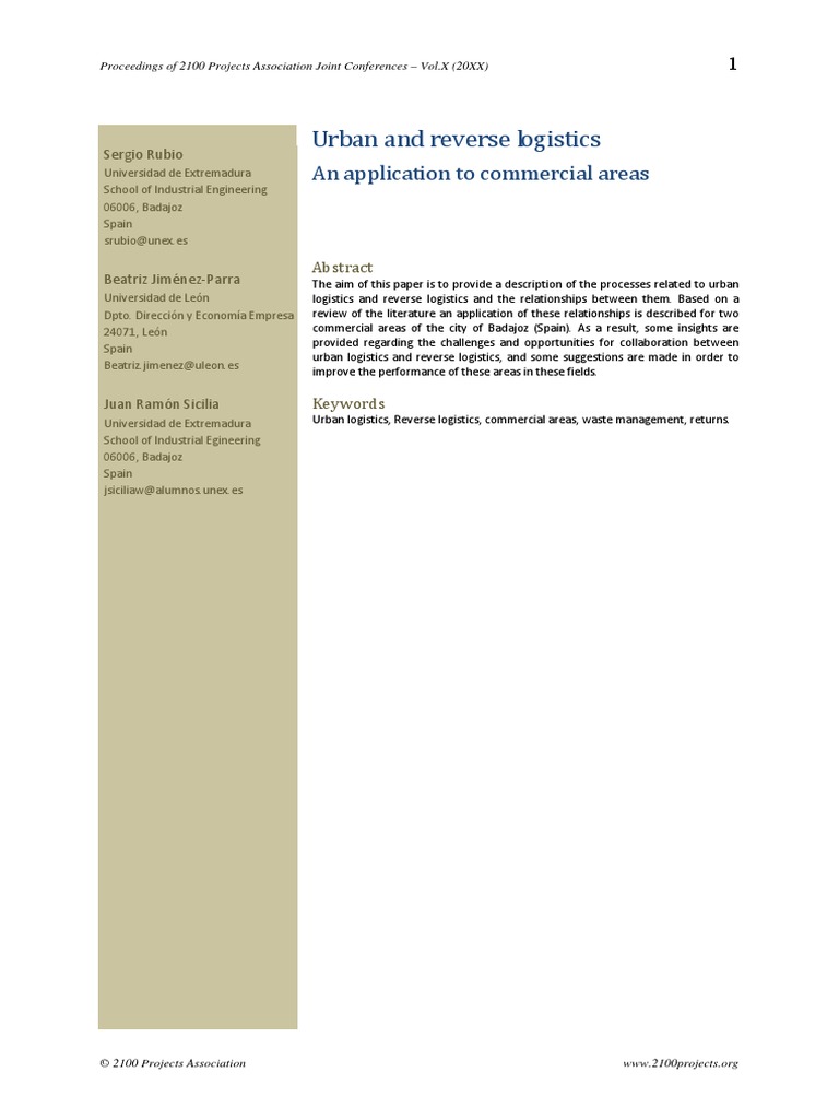 Rubio - Et - Al Urban and Reverse Logistics An Application To Commercial Areas | PDF