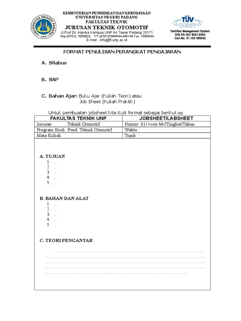 Format Jobsheet | PDF