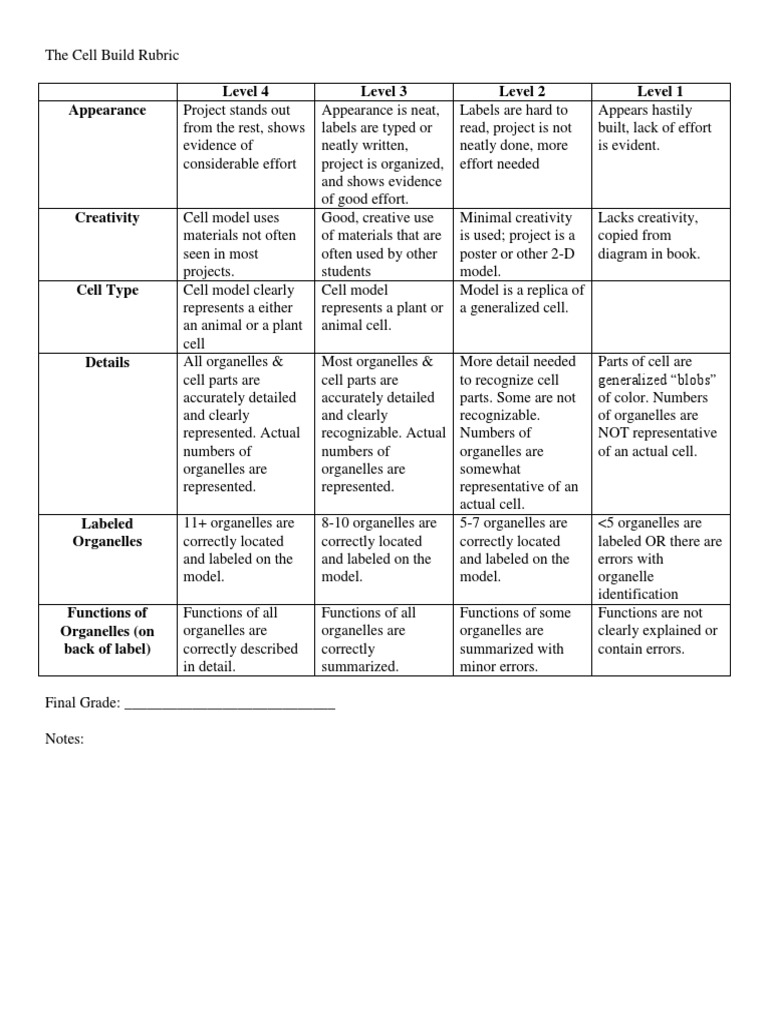 The Cell Build Rubric | PDF | Organelle | Cell (Biology)
