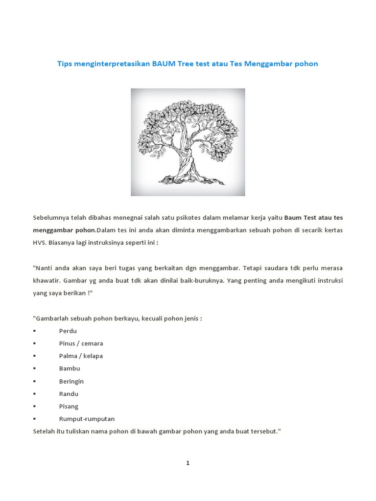 Tips Menginterpretasikan BAUM Tree Test Atau Tes Menggambar Pohon | PDF