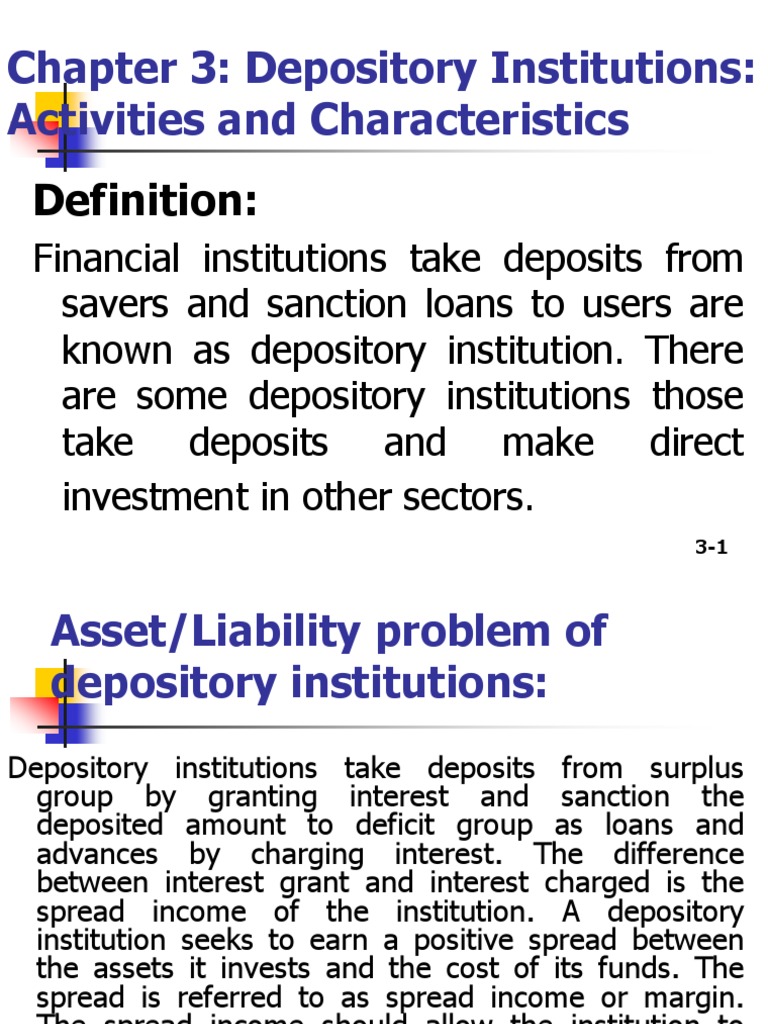 Chapter 3: Depository Institutions: Activities and Characteristics ...