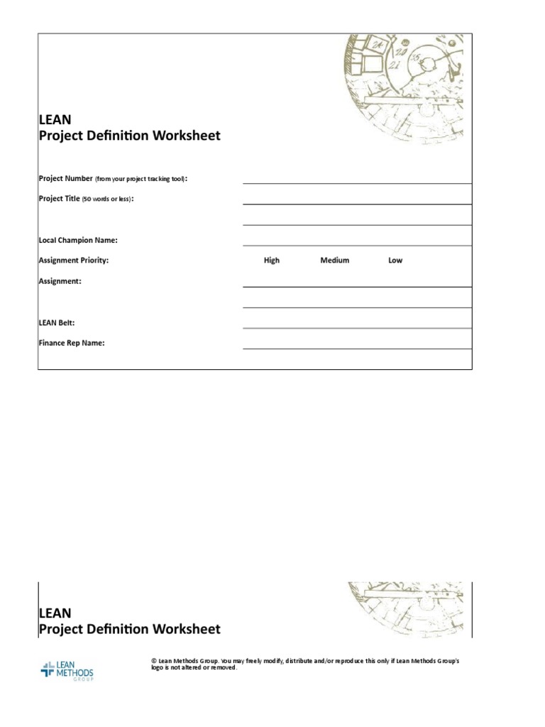 Lean Project Definition Worksheet | PDF | Strategic Management | Economies