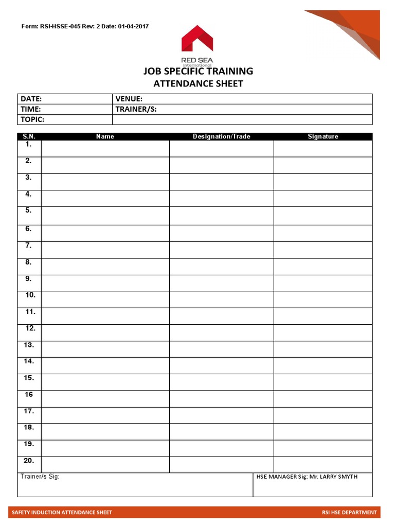 45 Job Specific Attendance Sheet | PDF