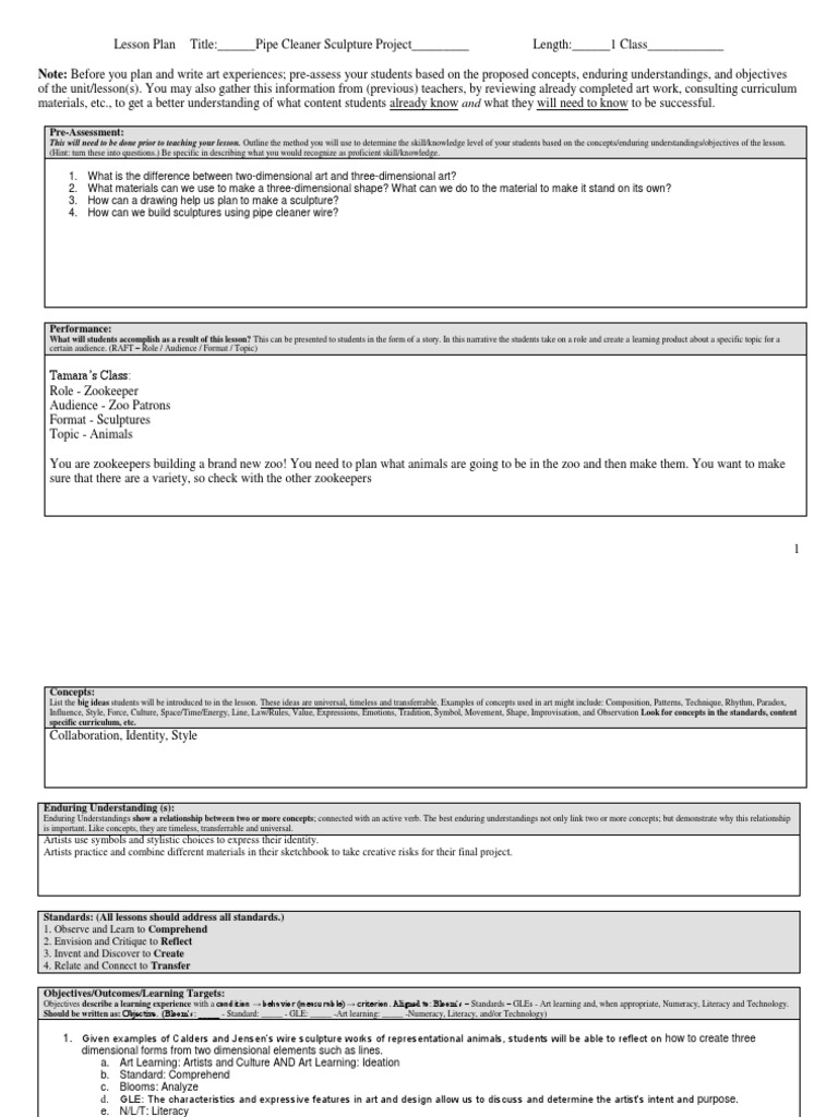 Pipe Cleaner Lesson Plan 1 | PDF | Lesson Plan | Learning