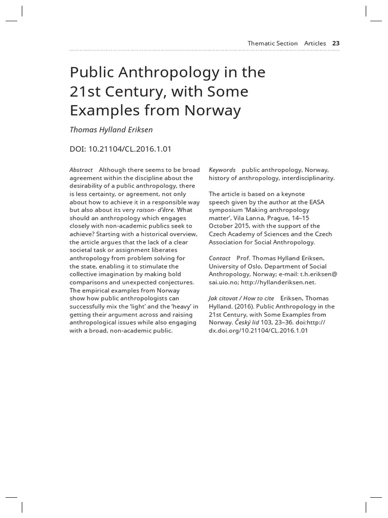 Public Anthropology in Norway | PDF | Anthropology | Social Science