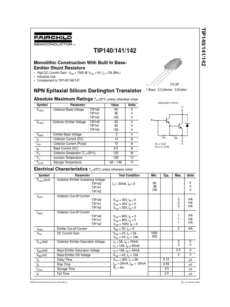TIP140_TIP142 | Bipolar Junction Transistor | Electrical Components
