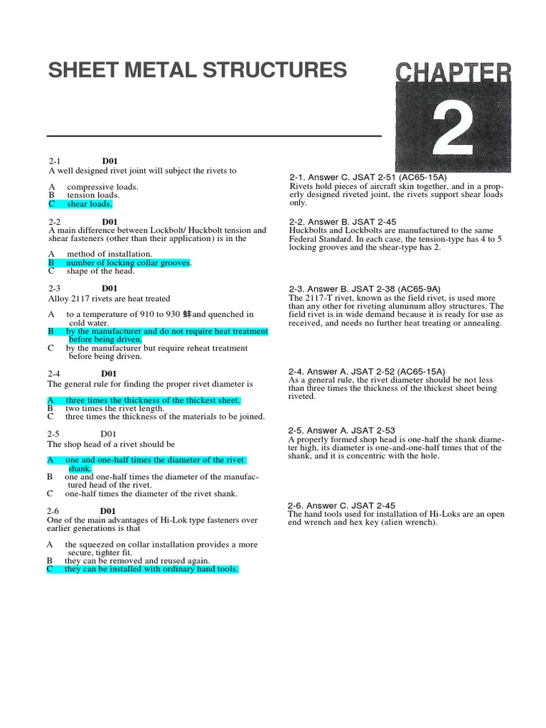 Sheet Metal Structures Question and Answer | PDF | Rivet | Heat Treating