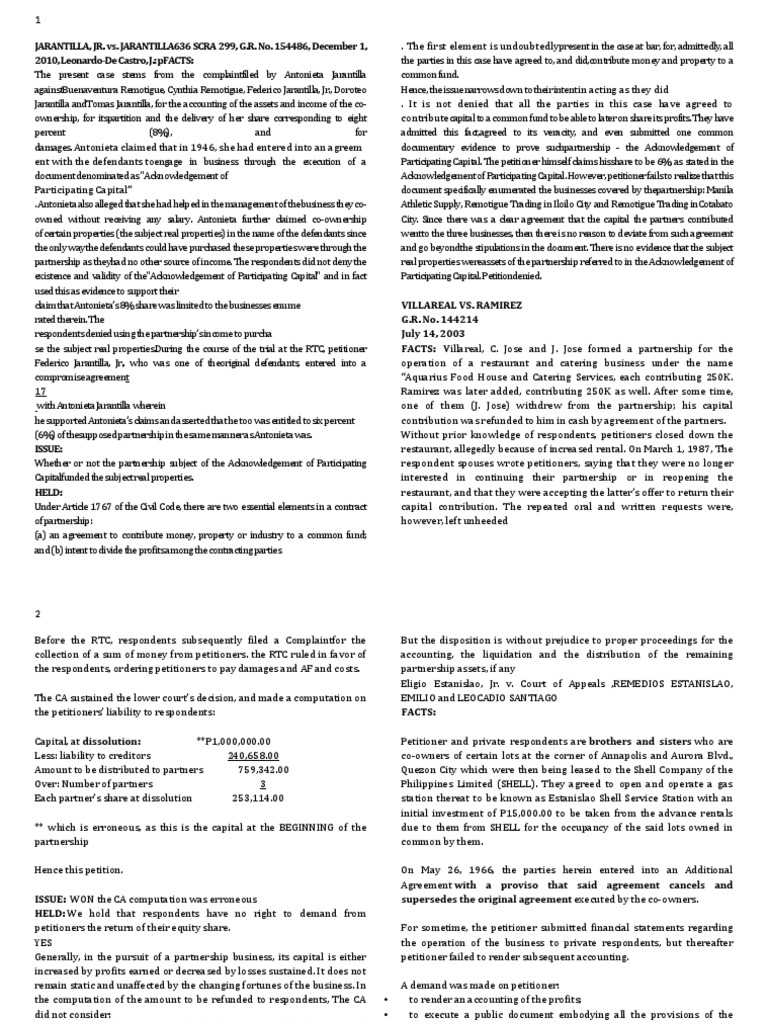 Partnership Cases Part 1 | PDF | Partnership | Assignment (Law)