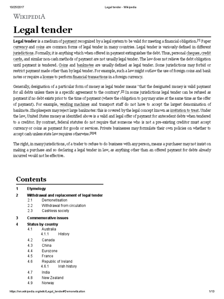 Legal Tender - Wikipedia | Download Free PDF | Legal Tender | Pound ...