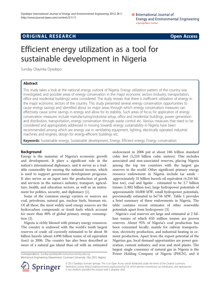 Efficient Energy Utilization As A Tool For Sustainable Development in ...