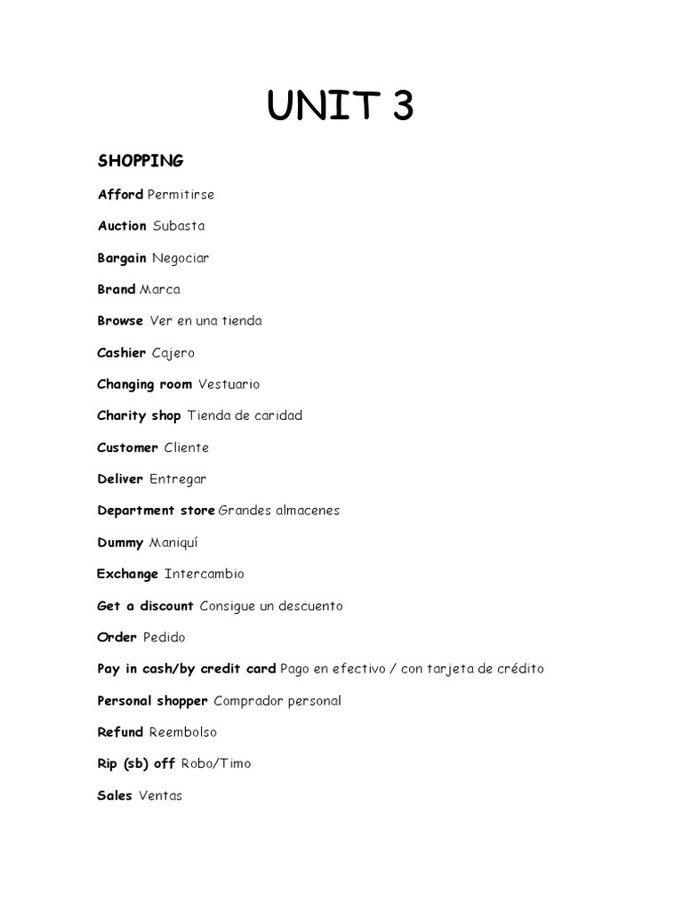 Ingles 2 Bach Vocabulario UNIT 3 | PDF