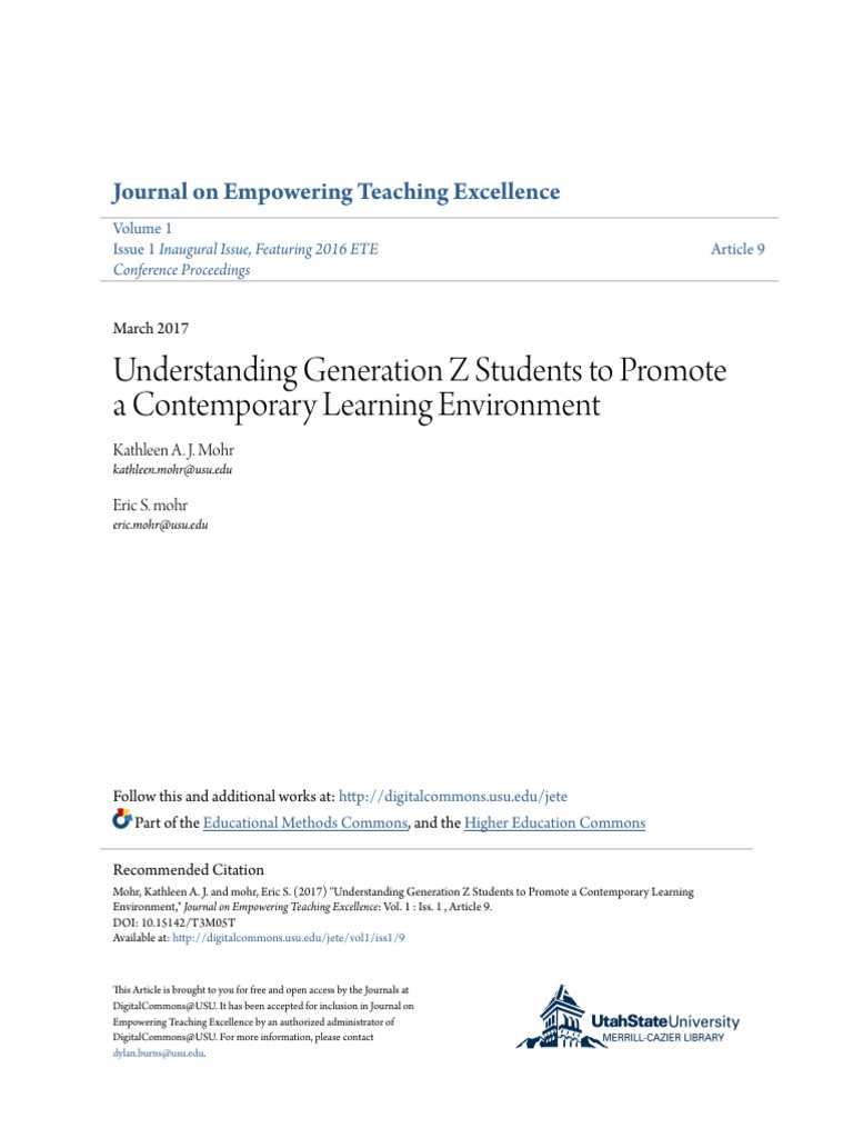 Understanding Generation Z Students To Promote A Contemporary Lea | PDF | Millennials | Learning