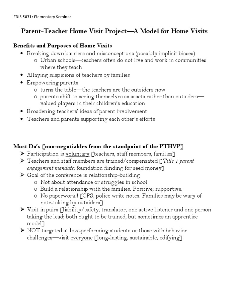 Home Visits Handout | PDF | Classroom | Cognition
