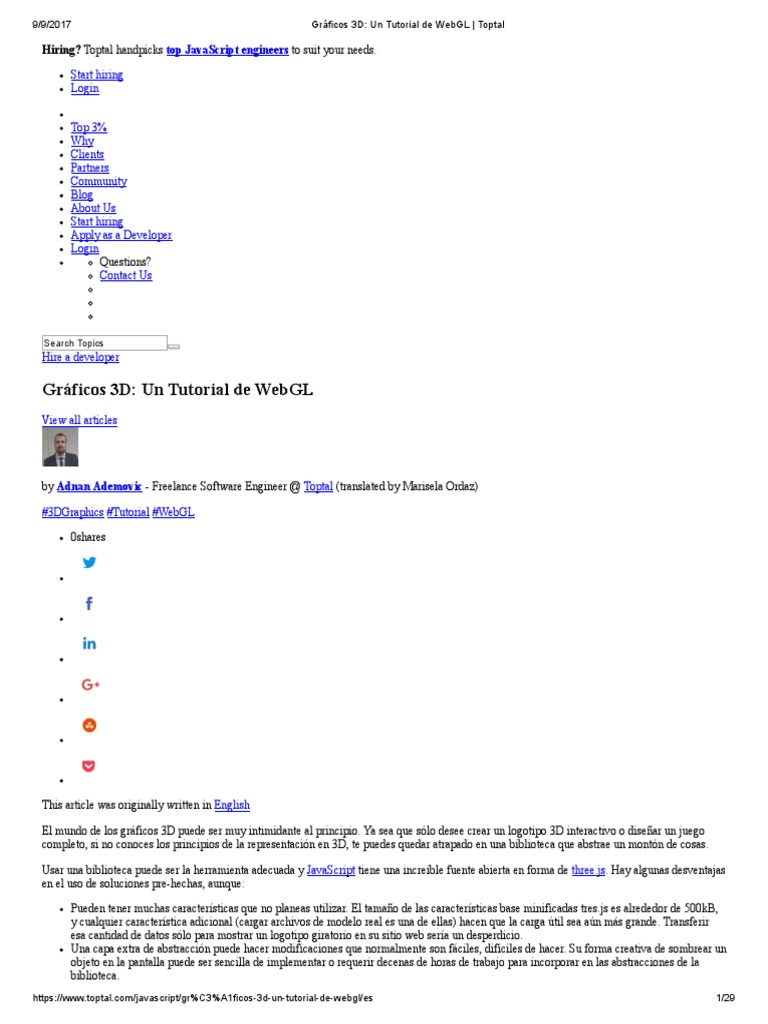Gráficos 3D - Un Tutorial de WebGL - Toptal | PDF | Web Gl | Unidad de procesamiento gráfico