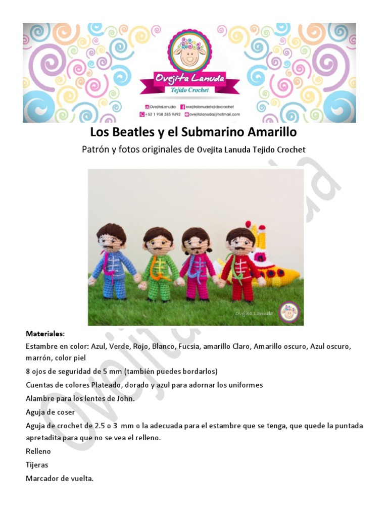 Amigurumi de Los Beatles y Submarino | PDF | Pelo | Bordado