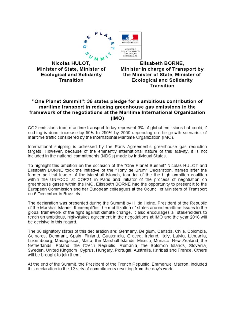 Tony de Brum Declaration on Maritime Emissions | PDF | Greenhouse Gas ...