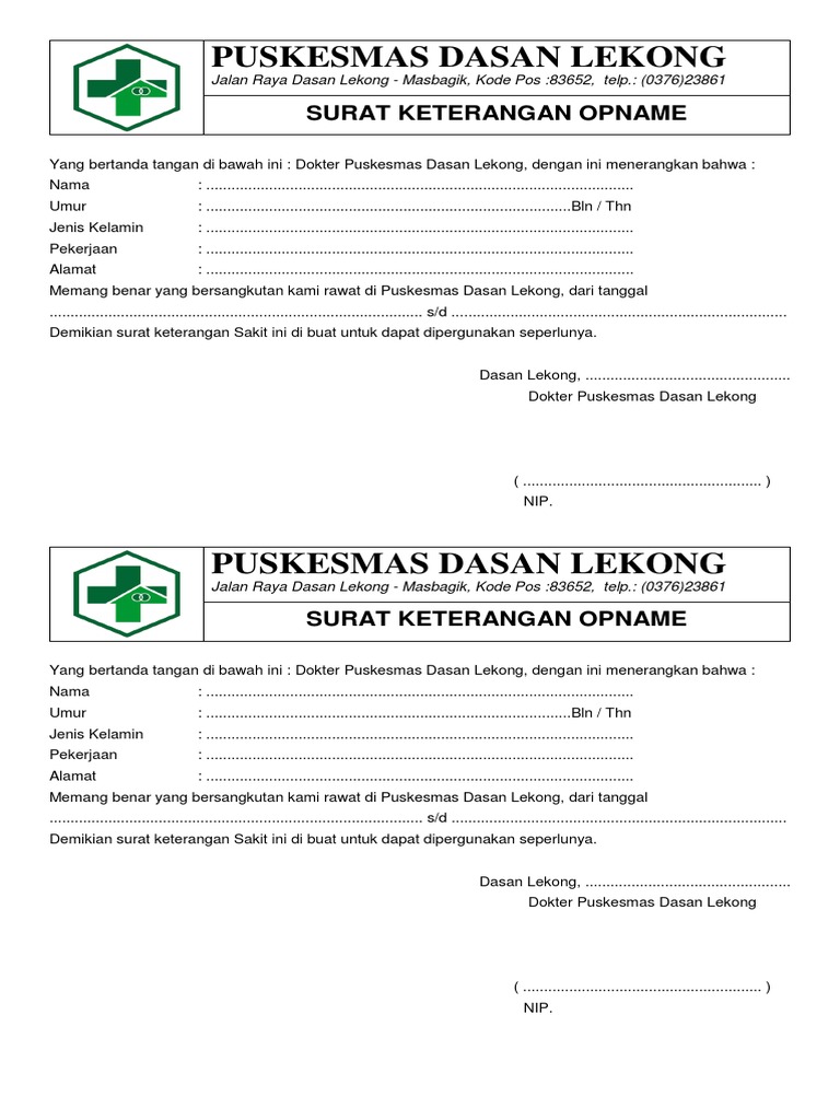 Surat Keterangan Opname | PDF