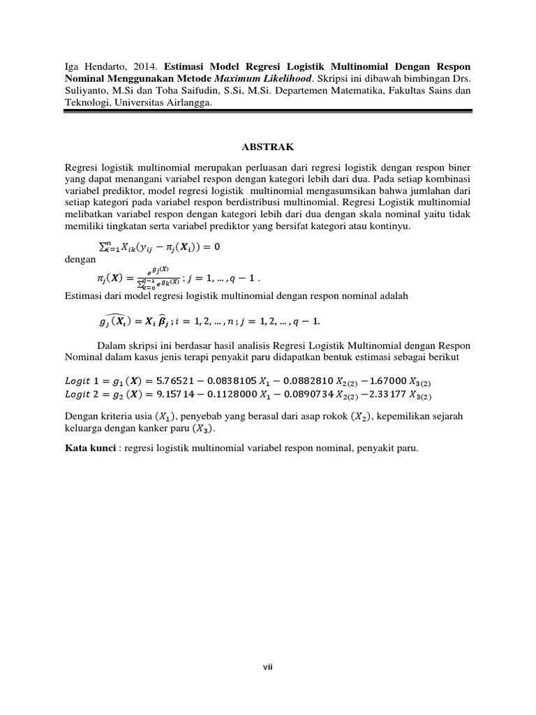 Skripsi Analisis Regresi Logistik Multinomial
