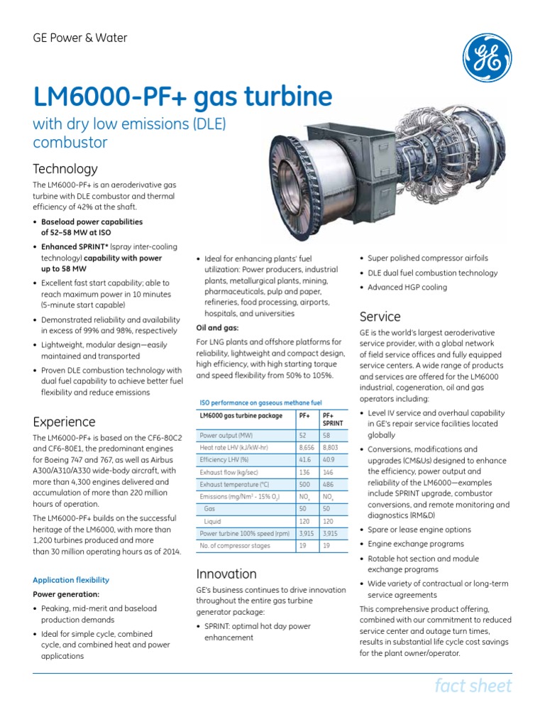 Lm6000 Pf Plus Fact Sheet | Gas Turbine | Energy Technology