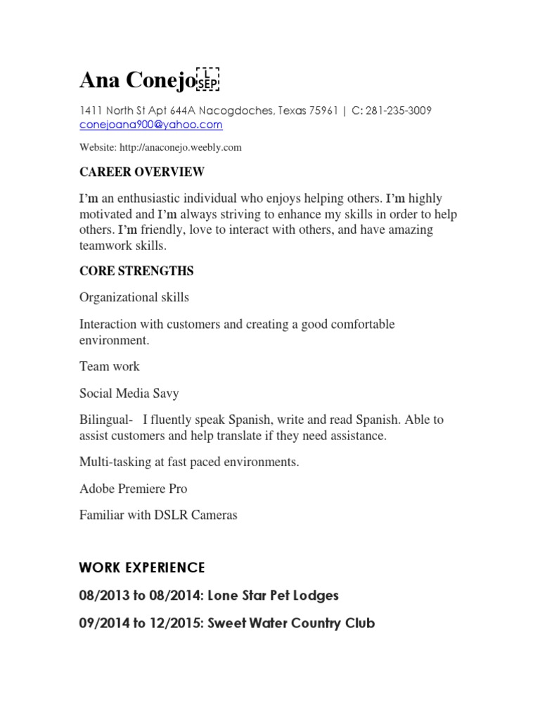 Ana Conejo Resume For Media Class | PDF | Beverages | Foods