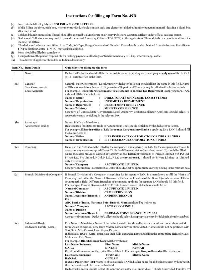 Instructions For Filling Up Form No. 49B | PDF | Government | Business