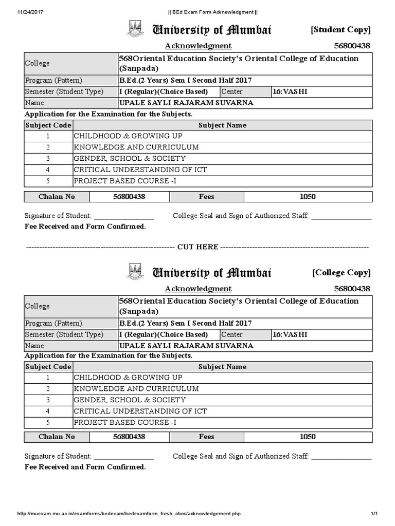 BEd Exam Form Acknowledgment | PDF | Test (Assessment) | Teaching