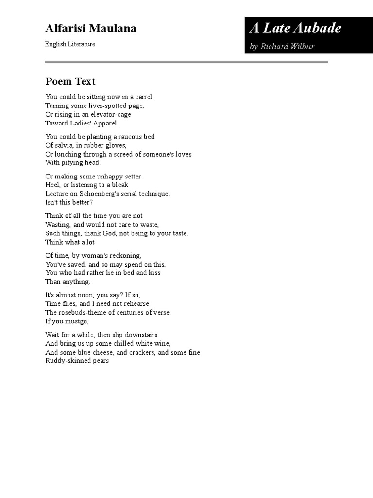 Analysis of "A Late Aubade" Poem | PDF