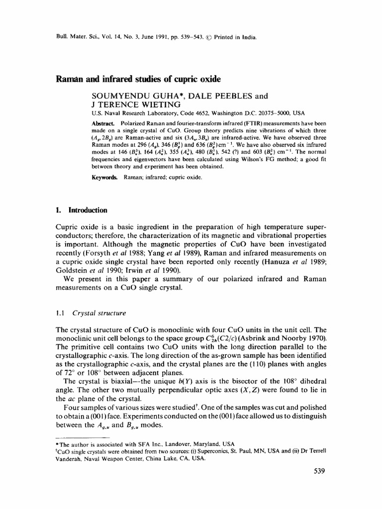 Raman and Infrared Studies of Cupric Oxide | PDF | Crystal Structure ...