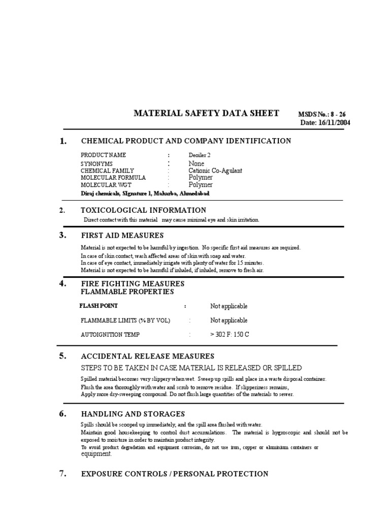 MSDS Deoiler 2 PDF | PDF | Water | Physical Chemistry