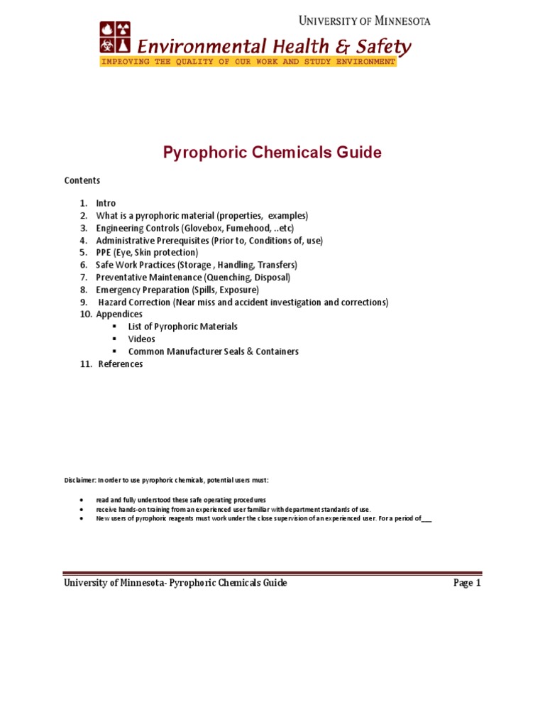 Pyrophoric Chemicals Guide | PDF | Syringe | Potassium