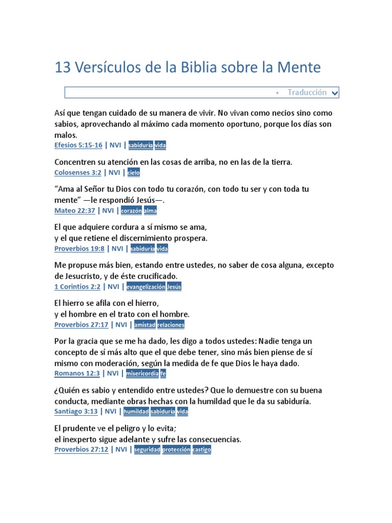 Versículos Bíblicos sobre la Mente | PDF | Libro de proverbios | Sabiduría