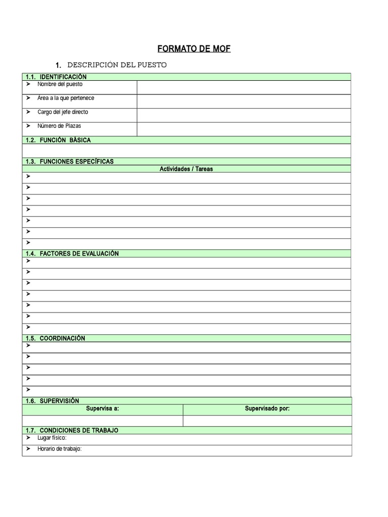 Formato Mof | PDF | Presupuesto | Planificación