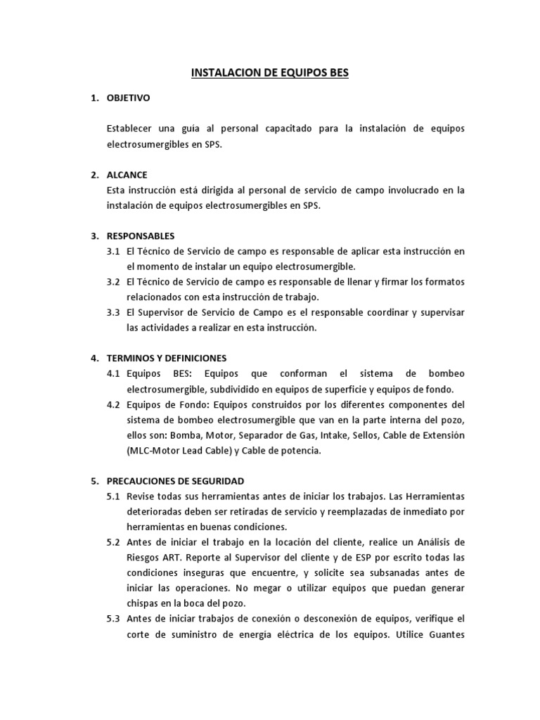 Guía de Instalación de Equipos BES | PDF | Perforar | Bomba