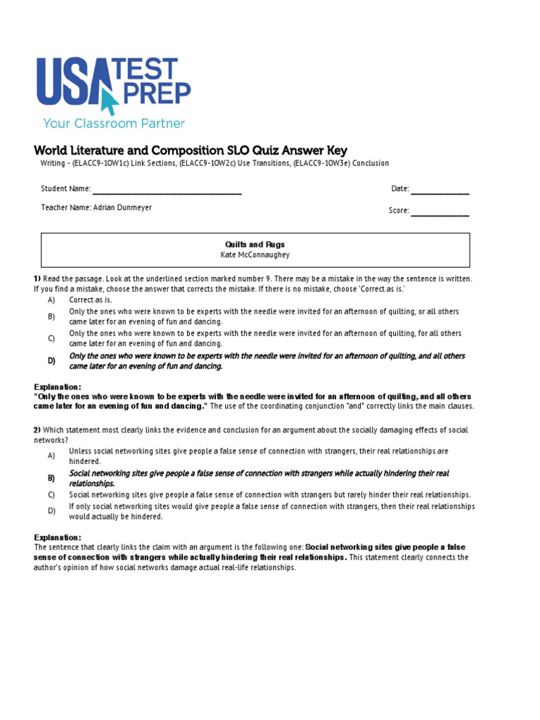 10th Grade Answer Key Final Part 2 | PDF | Reindeer | Argument