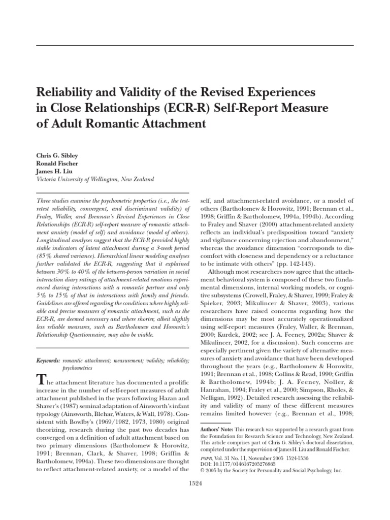Ecr R | PDF | Attachment Theory | Factor Analysis