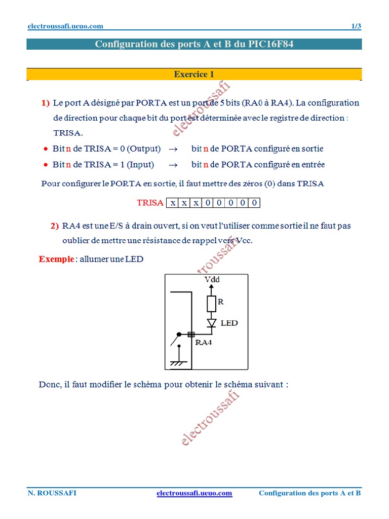 Configuration Des Ports A Et B Du PIC16F84: Exercice 1 | PDF