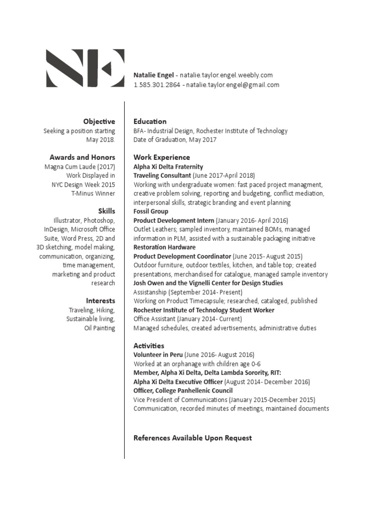 Natalie Engel Resume | PDF | Fraternities And Sororities | Business
