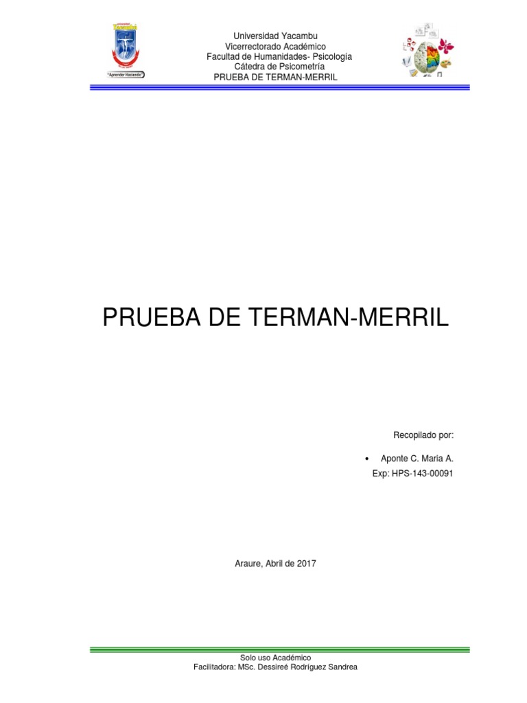 Test de TERMAN-MERRIL | PDF | Cociente de inteligencia | Inteligencia