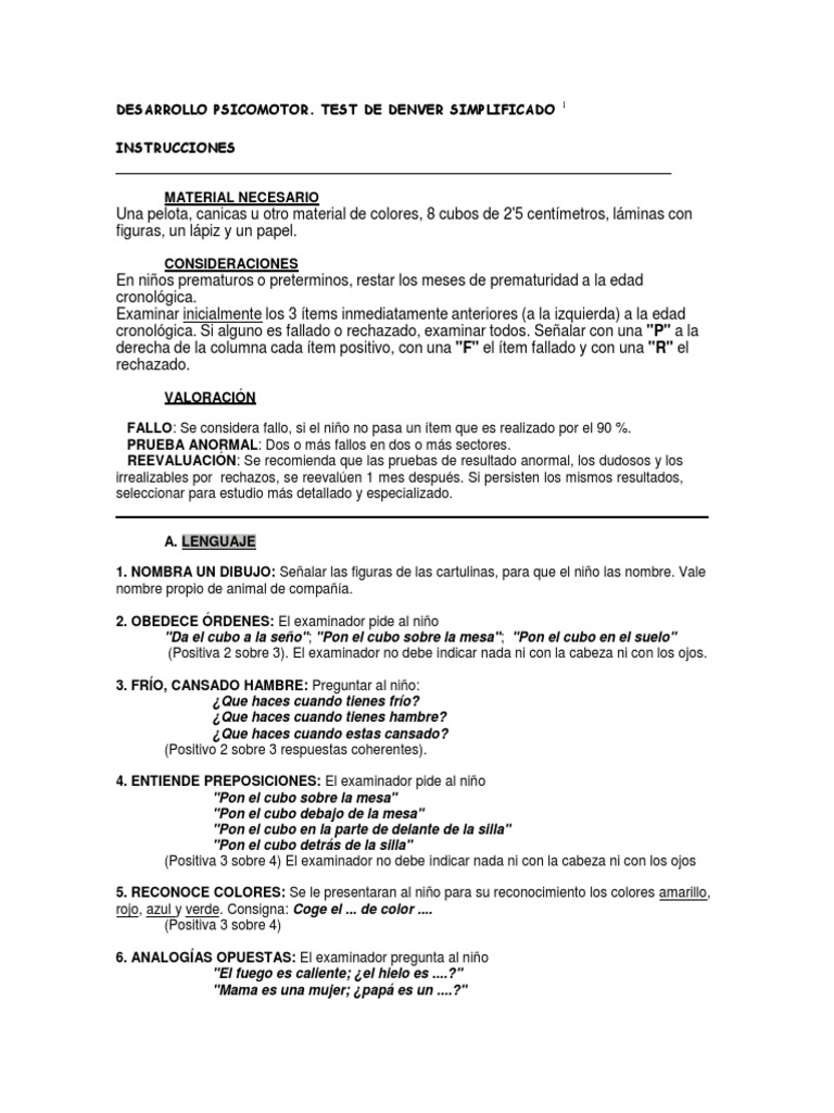 Test de Denver Simplificado | PDF | Pie