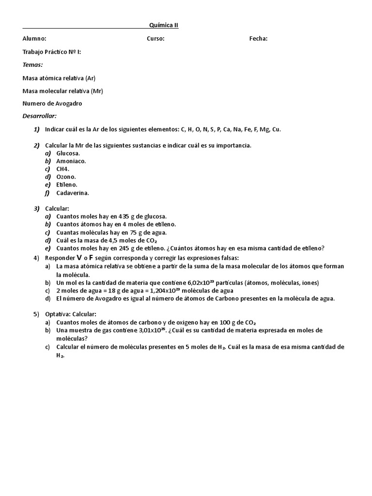 Química II TP Mol Ar MR | PDF | Mole (Unidad) | Química