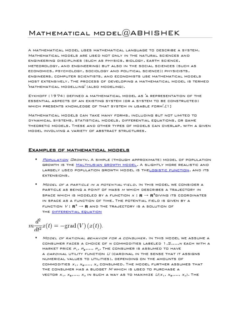 Overview of Mathematical Models | PDF | Mathematical Model | Nonlinear ...