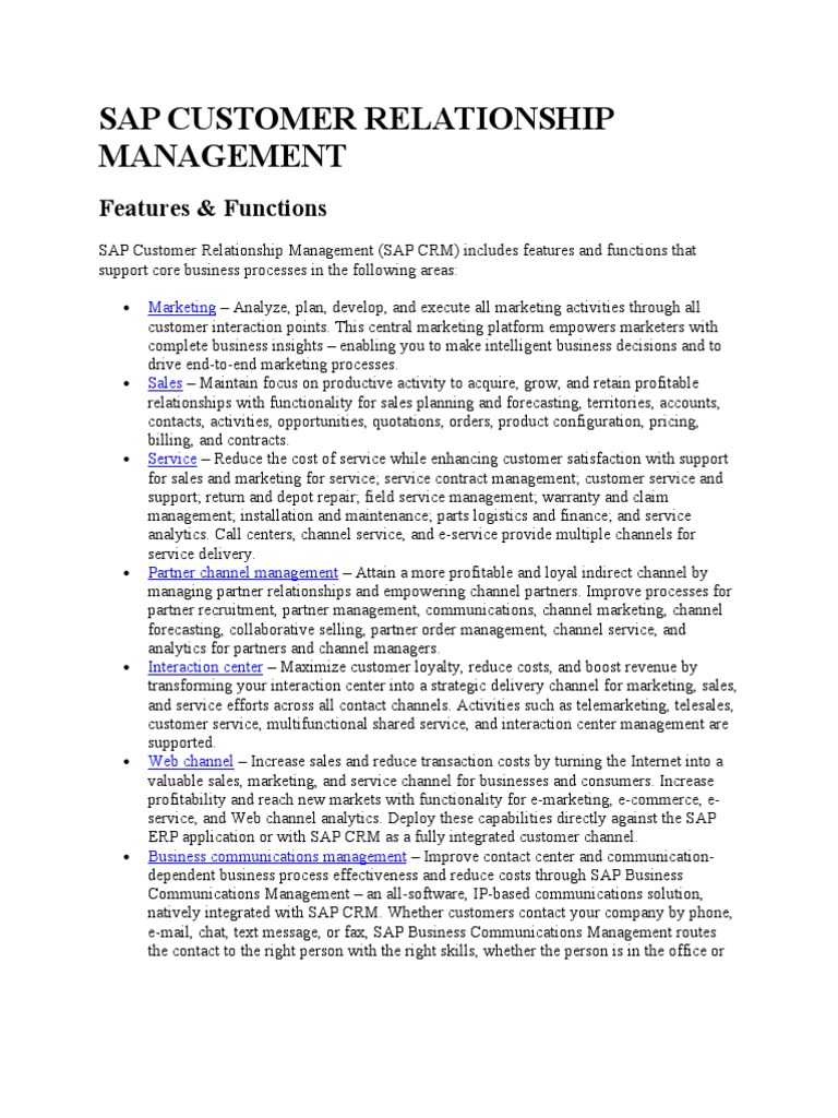 Sap Customer Relationship Management | PDF | Sales | Sap Se