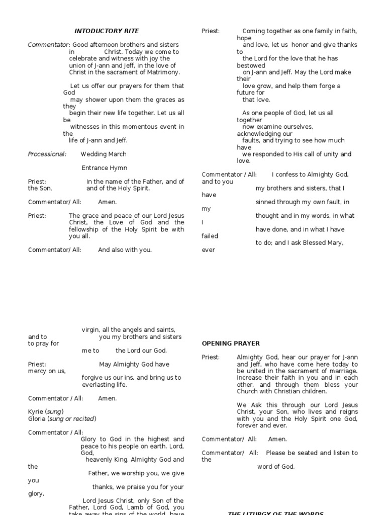Catholic Rite Wedding Missalette Sample | PDF | God The Father | Mass ...