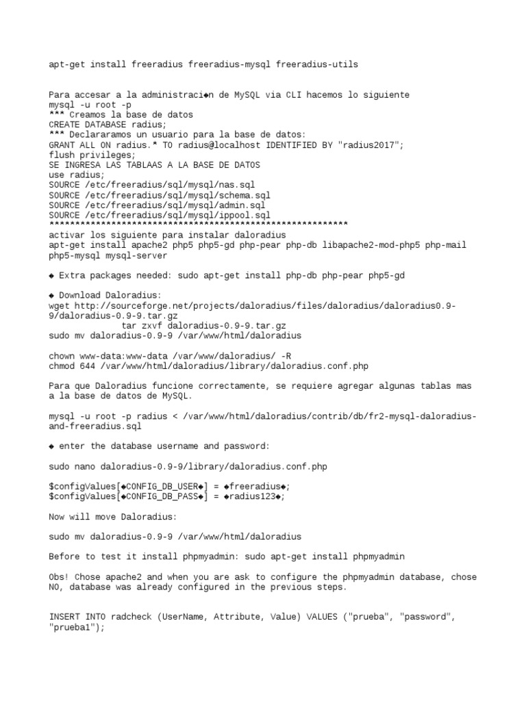 Instalacion Freeradius+daloradius | PDF | Sql | Areas Of Computer Science