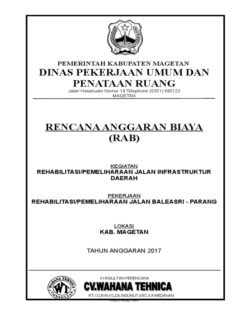 Contoh Cover RAB Pemeliharaan Jalan | PDF