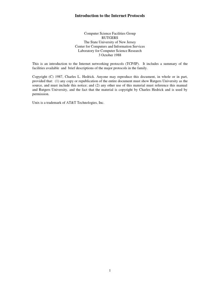 Introduction To The Internet Protocols | PDF | Transmission Control ...