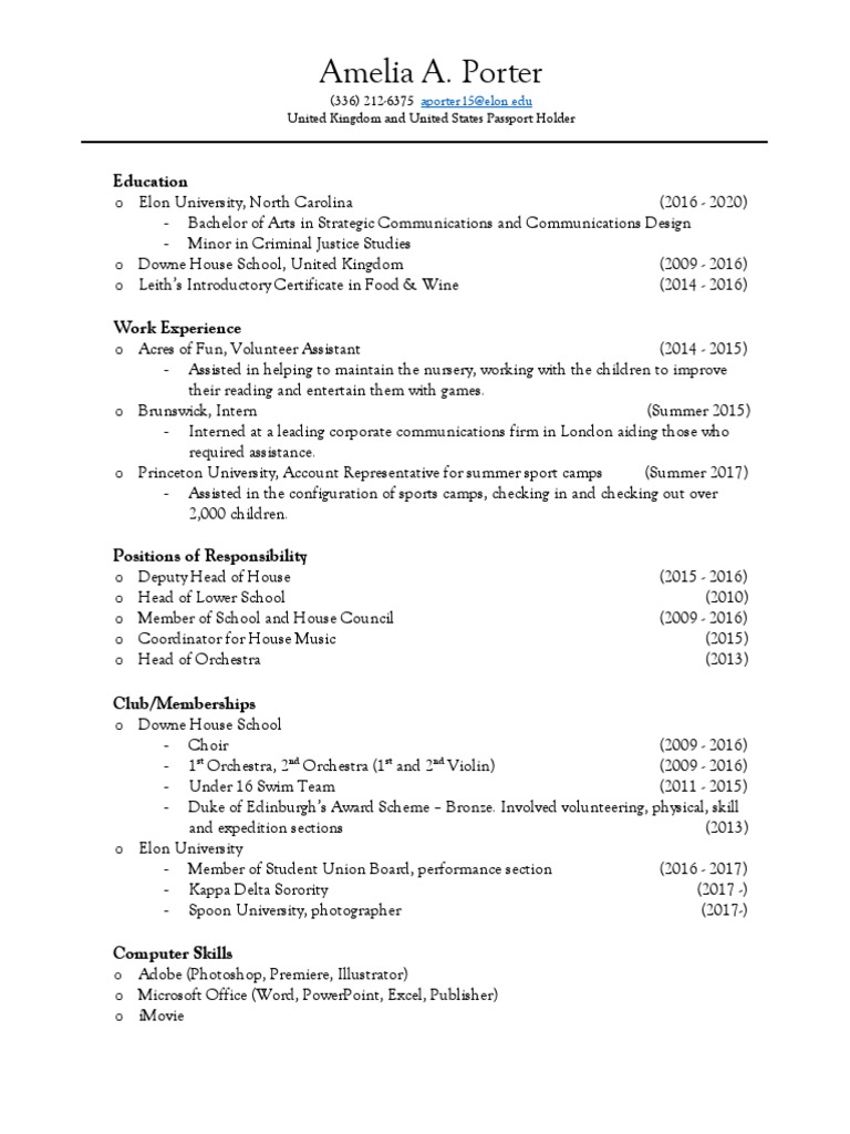 Amelia Porter Resume | PDF | Business